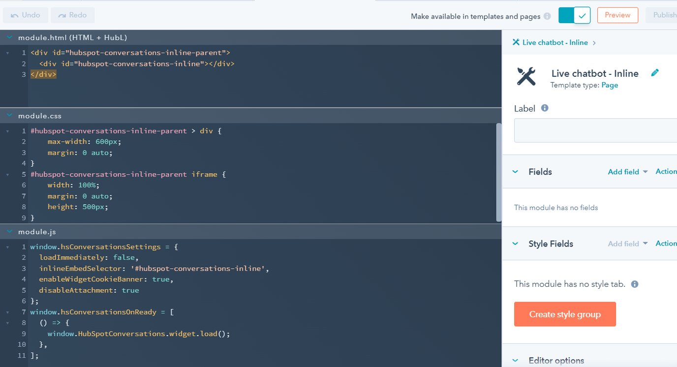 How to embed HubSpot live chat or chatbot to a dedicated page